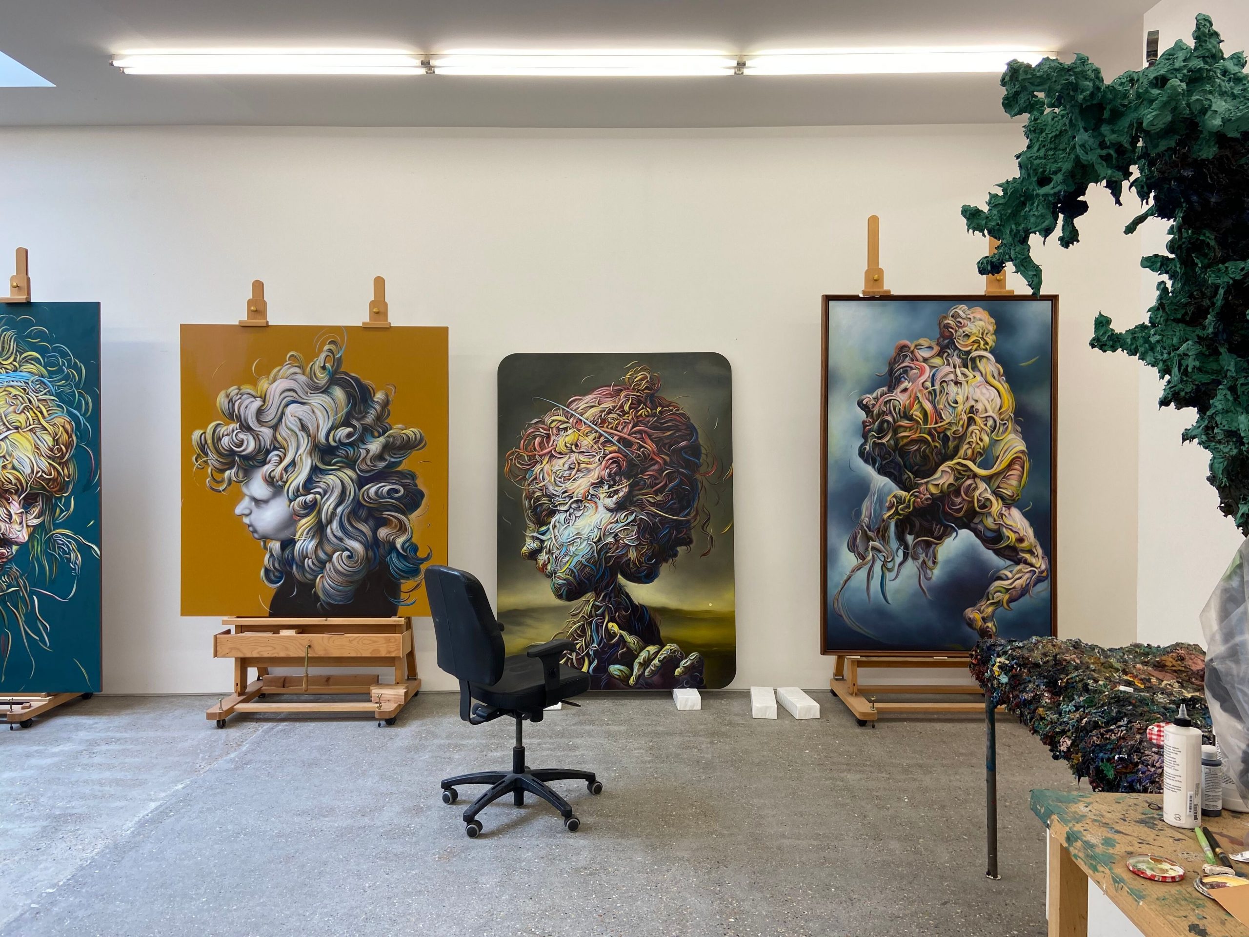 See Inside the Light-Filled Studio of Glenn Brown, Where Old Master Woodcuts and Frames Serve as ...